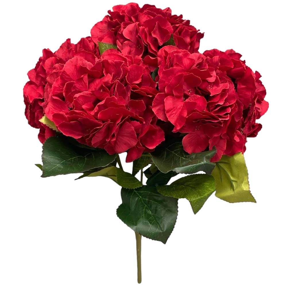 18 in Silk Pongee Hydrangea Bush Red Silk Flowers - LA Balloons