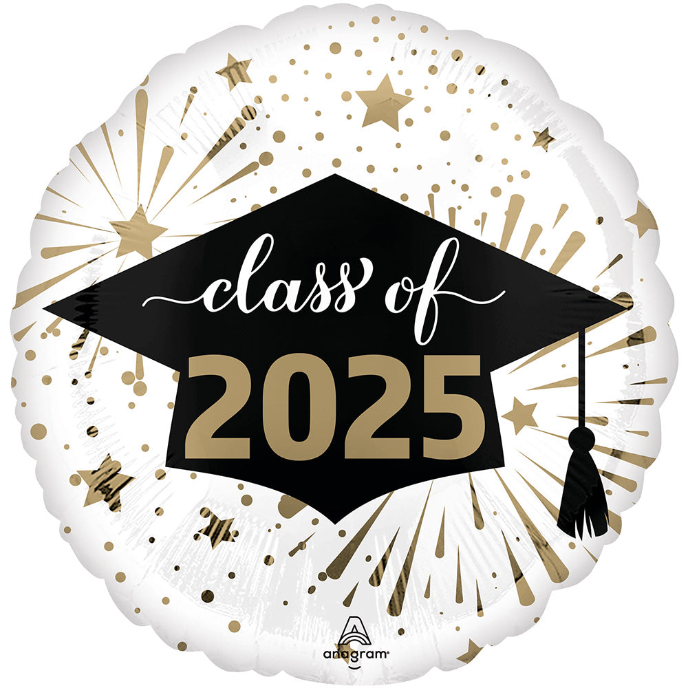 18 Inch Anagram Class of 2025 White Gold Foil Balloon 47463