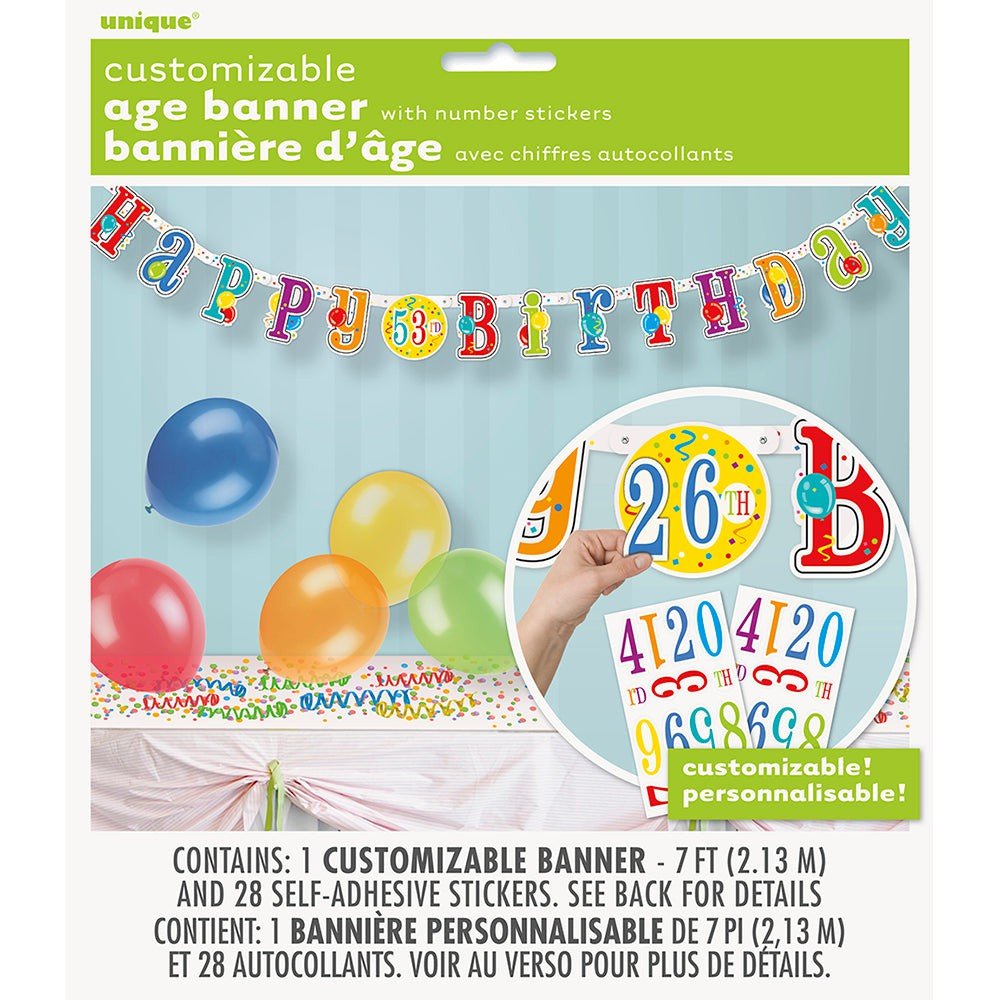 7Ft Unique Happy Birthday Jointed Banner With Stickers 61680 - LA Balloons