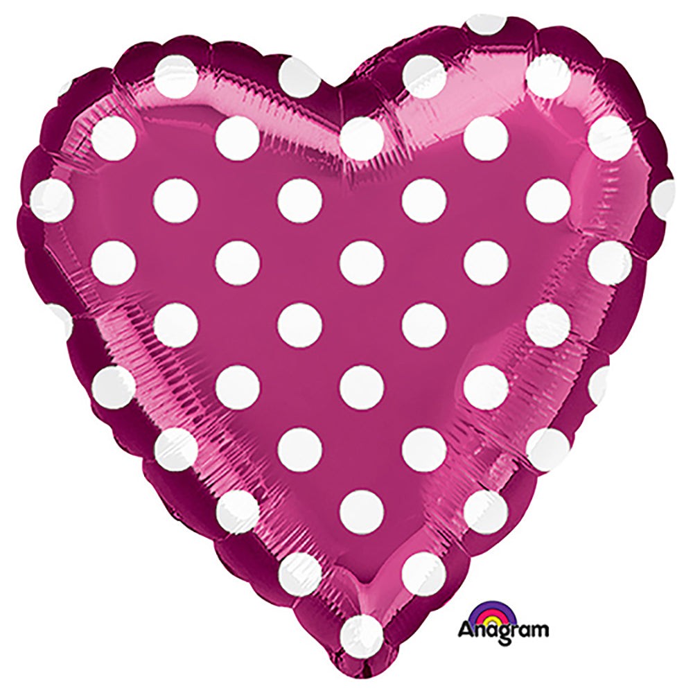 17 in Anagram Heart Fuchsia And Polka Dots Balloon 27282