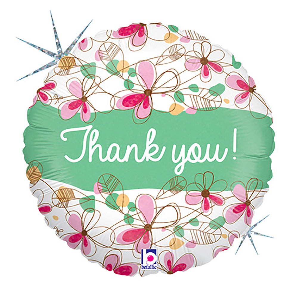 18 inch Betallic Floral Thank You Foil Balloon - 36170