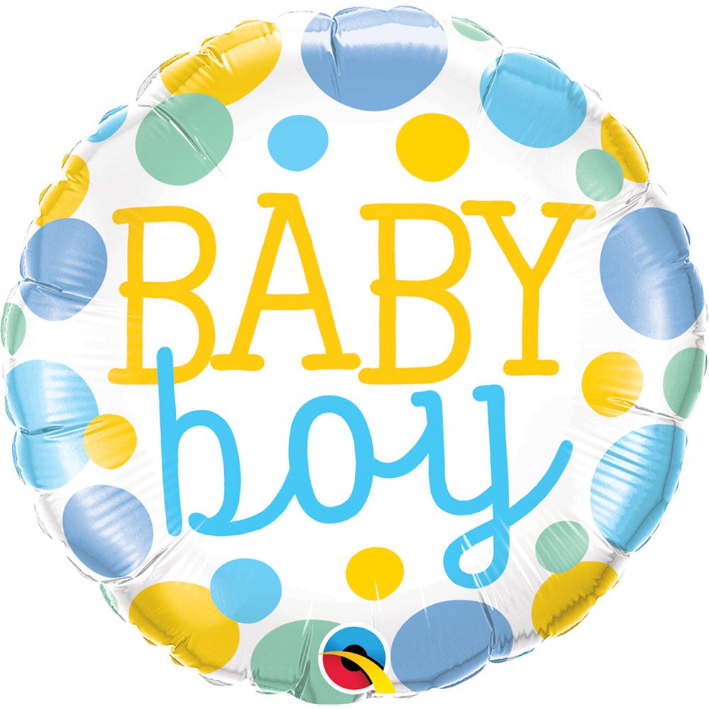 18 inch Qualatex Baby Boy Dots Blue Foil Balloon - 55383
