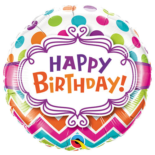 18 inch Qualatex Birthday Chevron Dots Foil Balloon - 28123