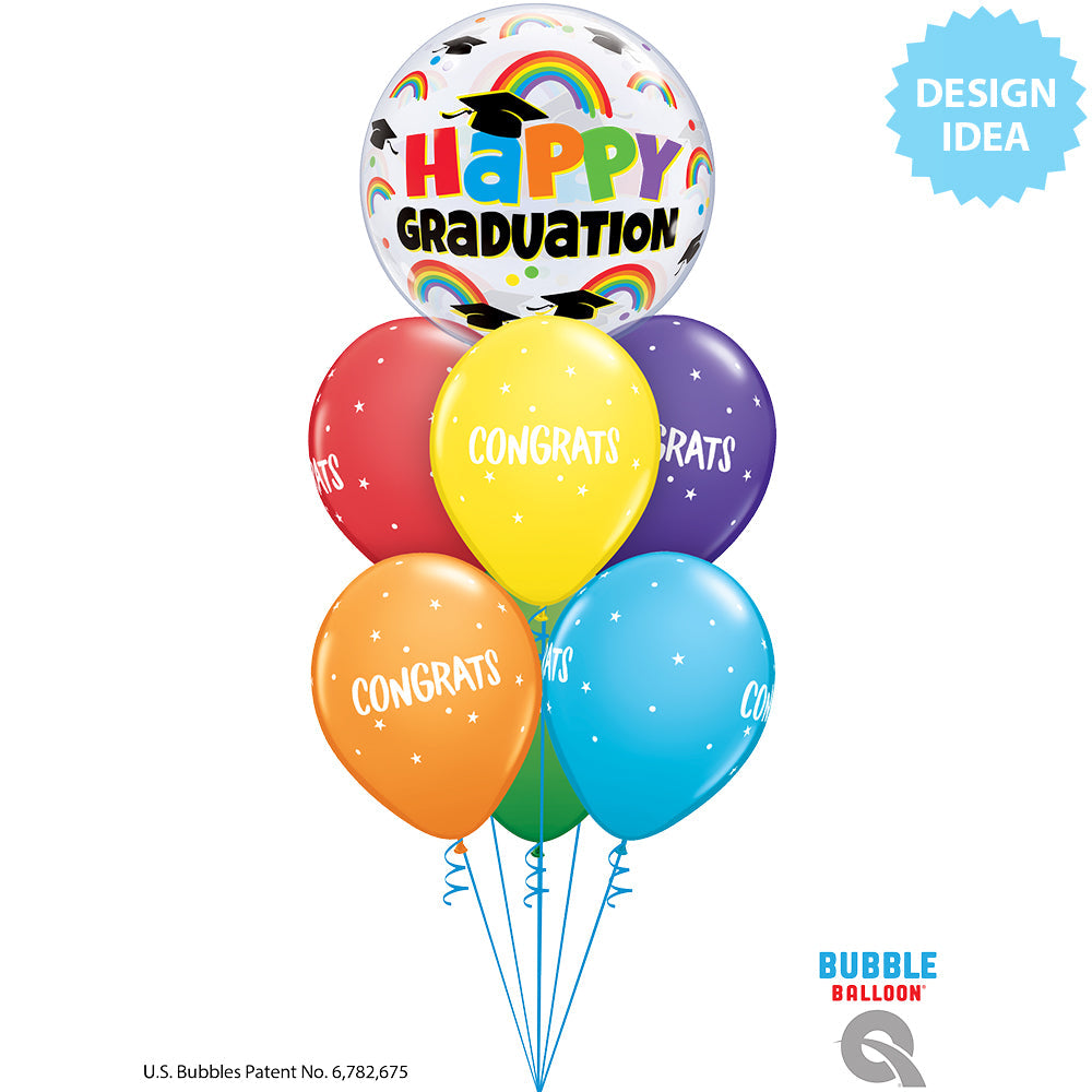 22in Qualatex Bubble Graduation Caps & Rainbows Balloon